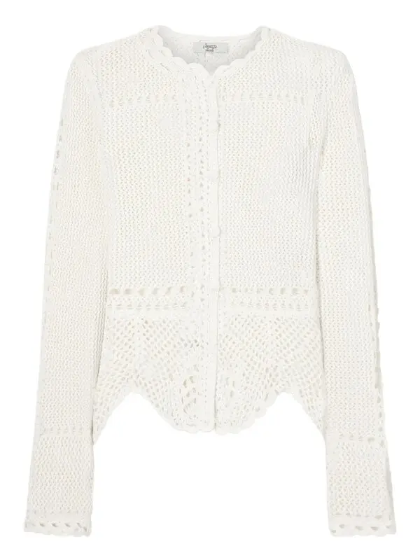 Erdem Crocheted Cotton Peplum Cardigan - White
