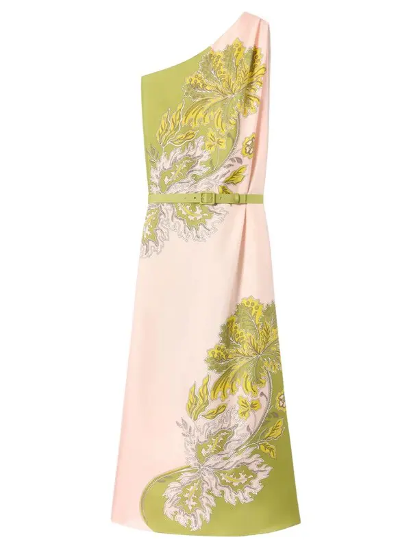 La DoubleJ Roy Printed One-shoulder Maxi Dress With Belt - Nude