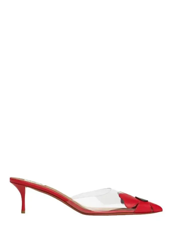 Alaïa Kitten Heel Mules With Poppy Flower Detail - Red