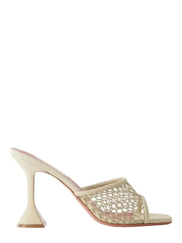 Amina Muaddi Lupita 95 Mesh Suede Sandals - Nude