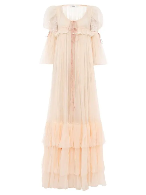 Chloé Oversized Long Ruffled Tulle Dress - Pink