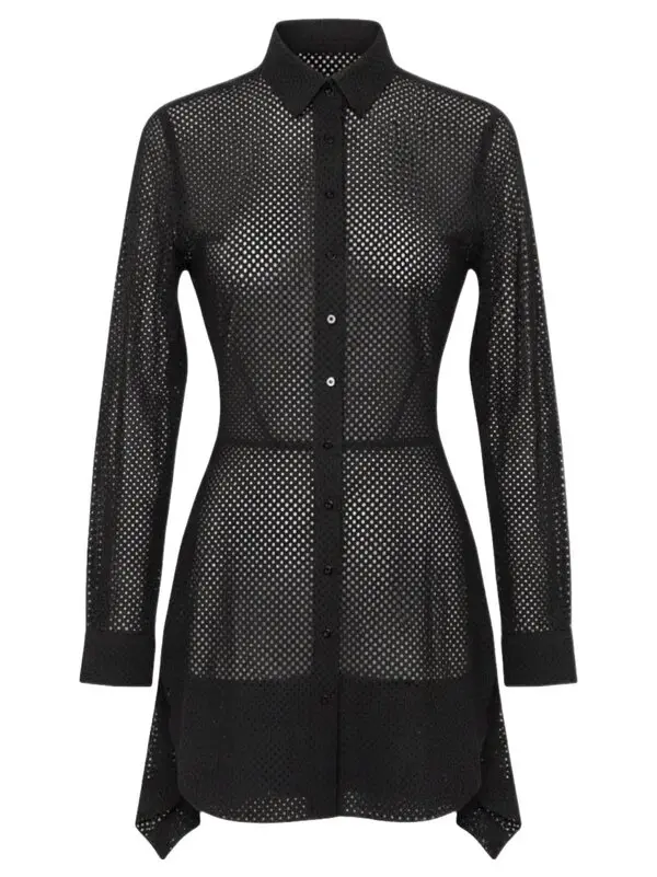 Alaïa Long Sleeve Collared Dress - Black