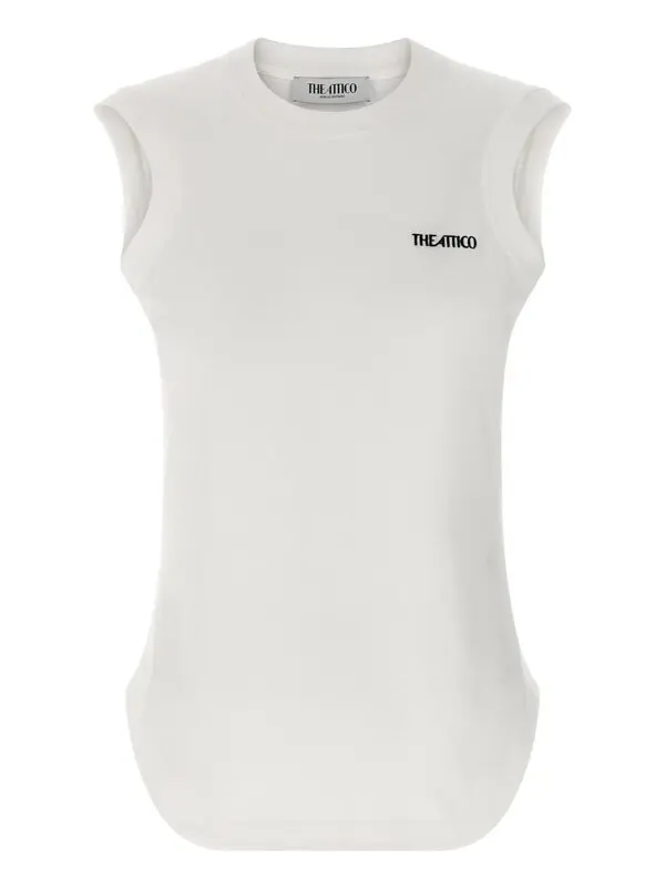 Attico Crewneck Sleeveless T-shirt With Embroidered Logo - White
