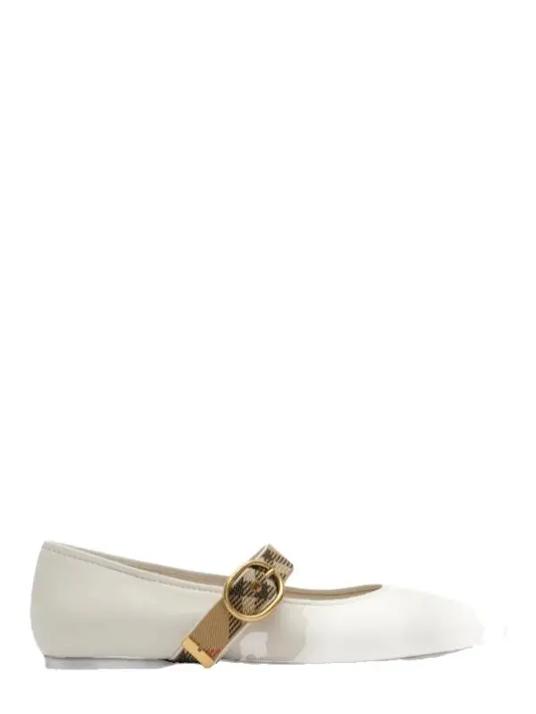 Burberry Checkered Strap Leather Robin Ballet Flats - Sand Beige