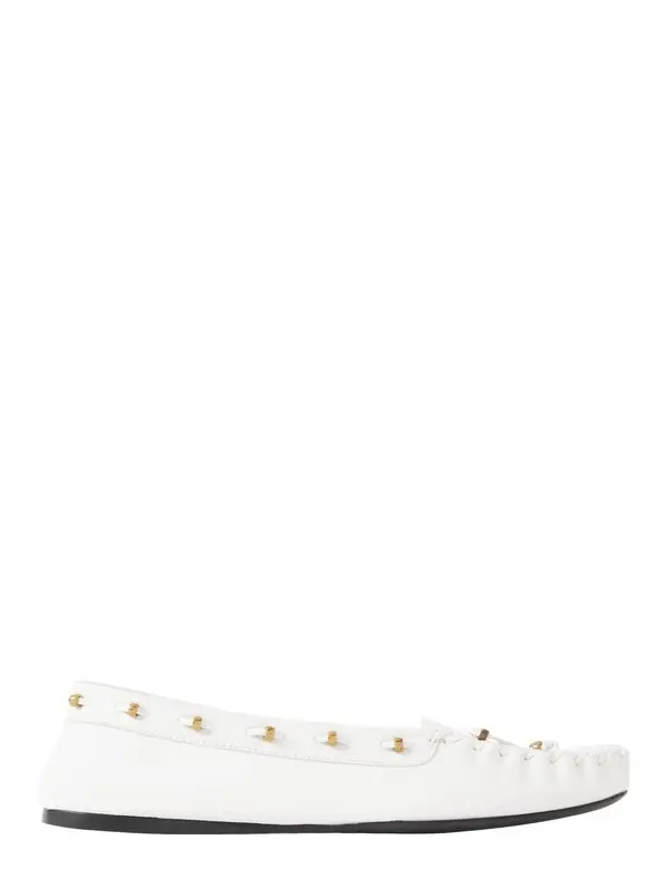 Khaite Milly Embellished Whipstitched Textured-leather Loafers - White