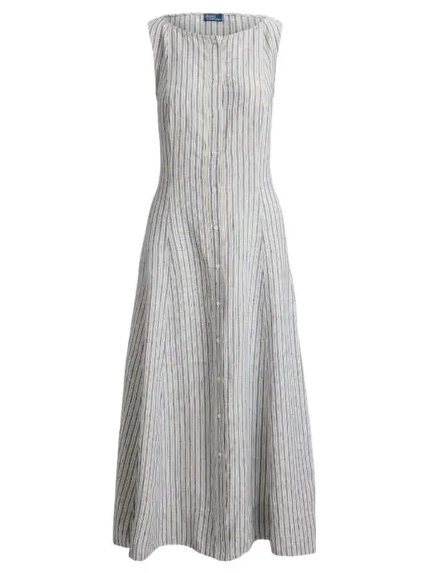 Polo Ralph Lauren Sleeveless Striped A-line Midi Dress - Gray