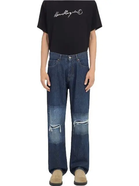 MAISON MARGIELA Straight Leg Jeans With Distressed Detailing - Blue