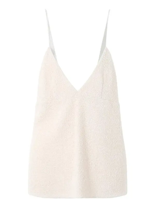 Khaite Timy Frayed Organza-trimmed Cotton-blend Bouclé Camisole - White
