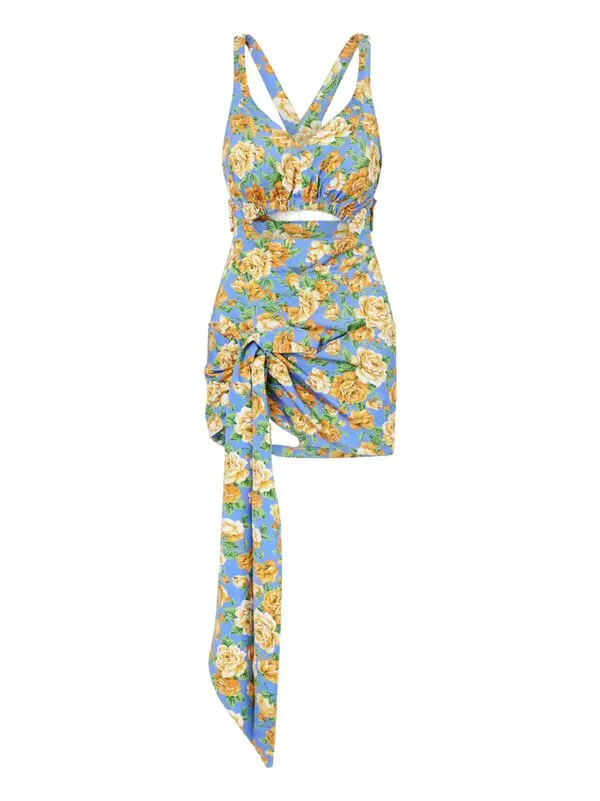 Rabanne Floral-print Stretch-jersey Playsuit With Tie Detail - Multicolor