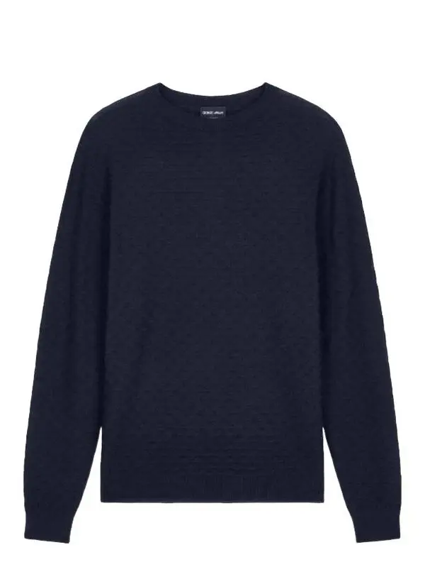 Giorgio Armani Virgin Wool Sweater With Diamond Pattern - Navy Blue