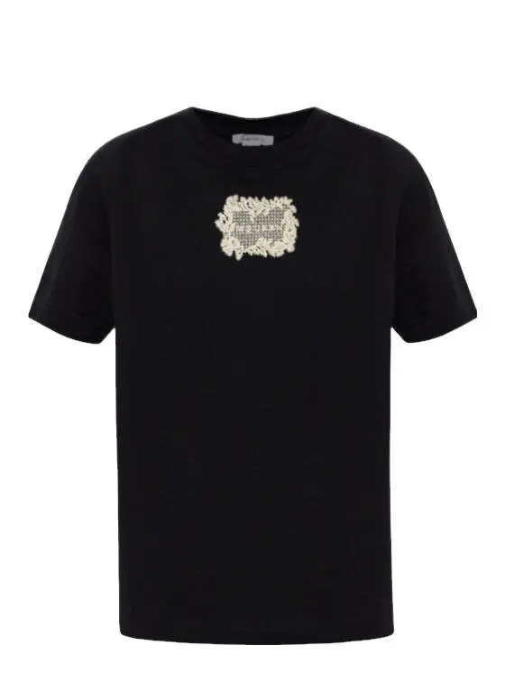 Alexander McQueen Crew Neck T-shirt With Lace Detail - Black