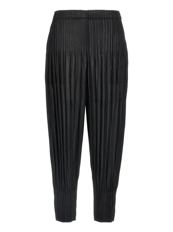 PLEATS PLEASE BY ISSEY MIYAKE Pleated Tapered Leg Cropped Trousers - Black