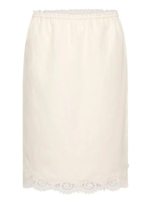 Posse Midi Skirt With Embroidered Lace Trim - Cream