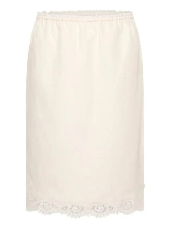 Posse Midi Skirt With Embroidered Lace Trim - Cream