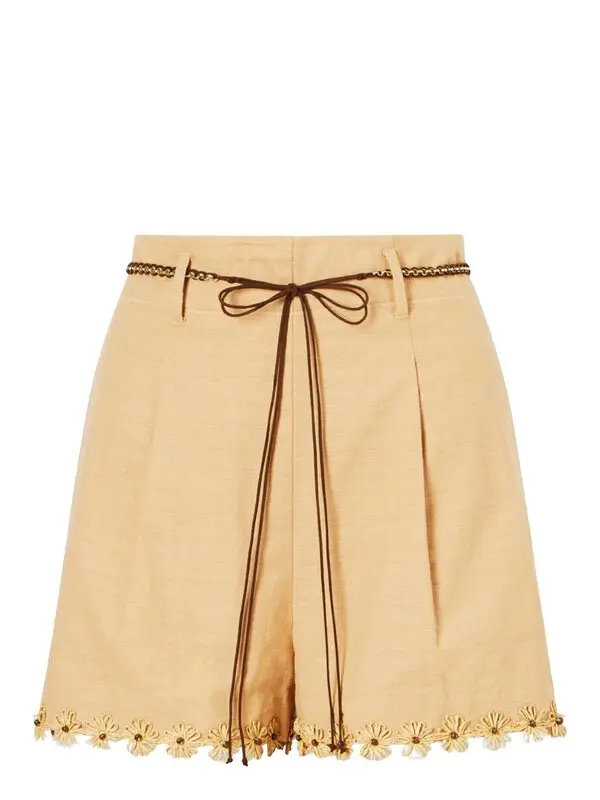 Zimmermann Mahon Flower Pleated Shorts - Nude