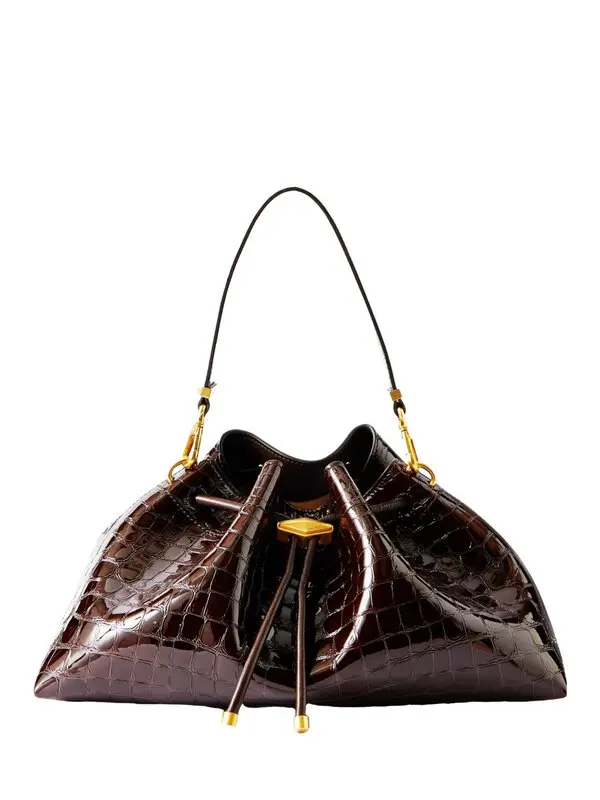 JIMMY CHOO Cinch Medium Croc-effect Leather Shoulder Bag - Black