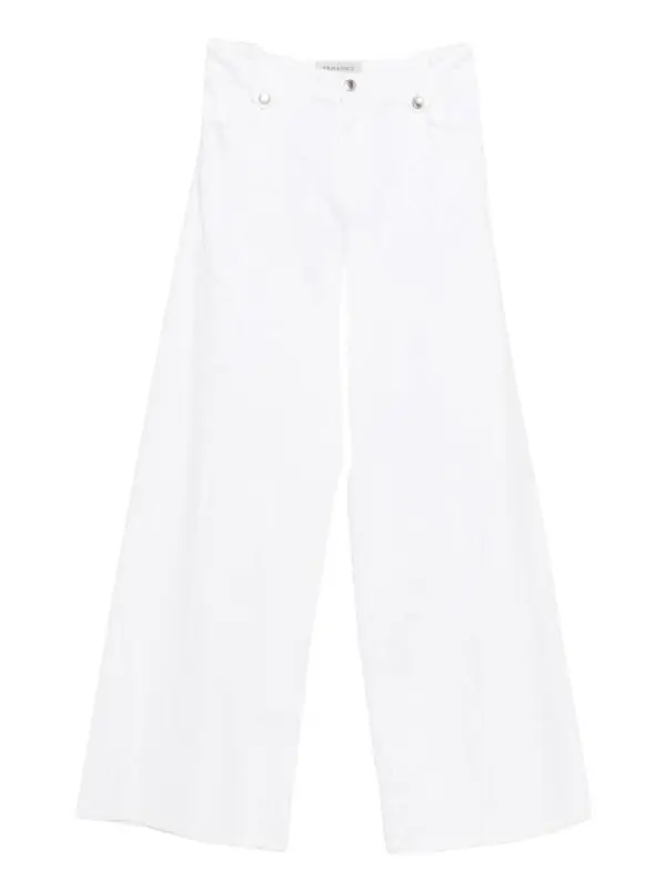 ERMANNO FIRENZE High Waisted Embroidered Wide Leg Trousers - White