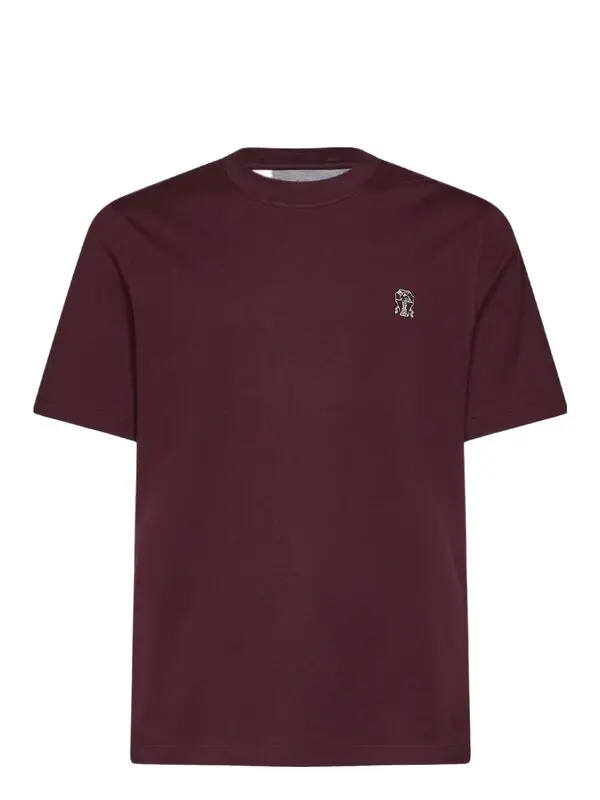 Brunello Cucinelli Logo Embroidered Crewneck T-shirt - Deep Red