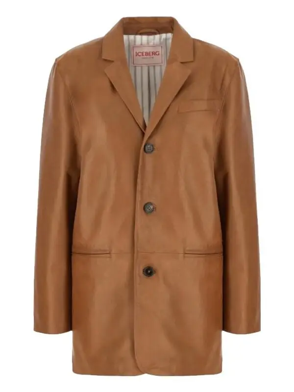 Iceberg Leather Button Jacket - Brown