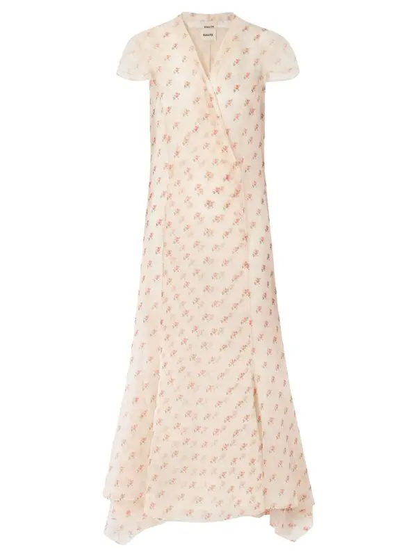 Khaite V-neck Floral Print Maxi Dress - Nude