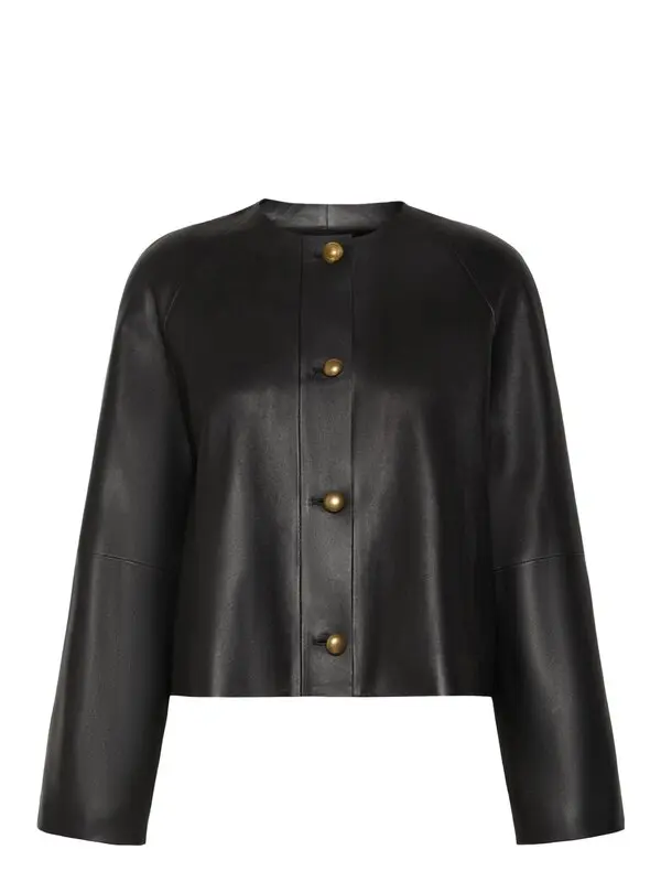 Max Mara Long-sleeved Leather Jacket With Button Closure - Black