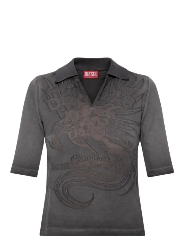 DIESEL® Graphic Polo Top - Gray