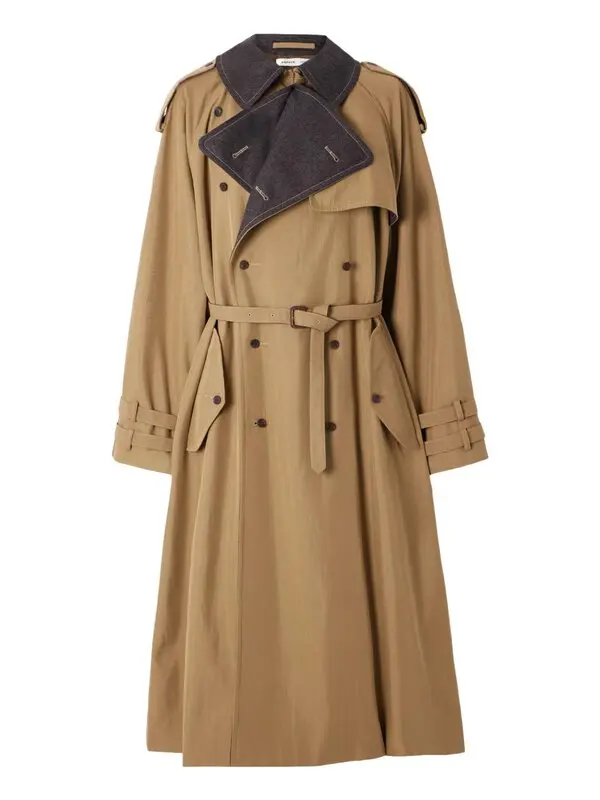 Carven Double-breasted Wool-felt Trimmed Cotton-blend Twill Trench Coat - Green