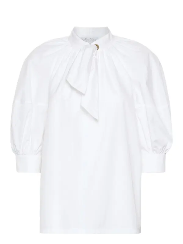 Max Mara Poplin Shirt With Balloon Sleeves And Saillet Detail - White