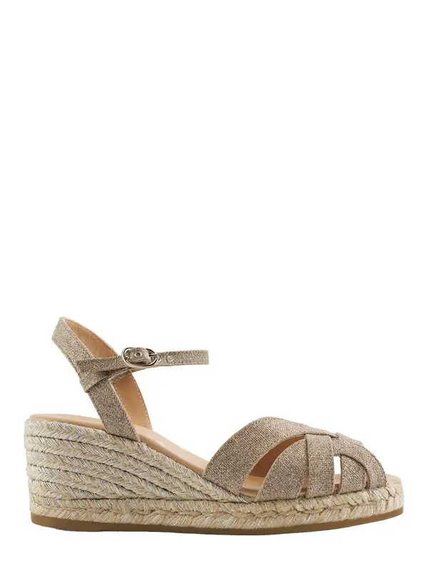VISCATA Laia Glitter Linen Espadrille Wedge Sandals - Silver