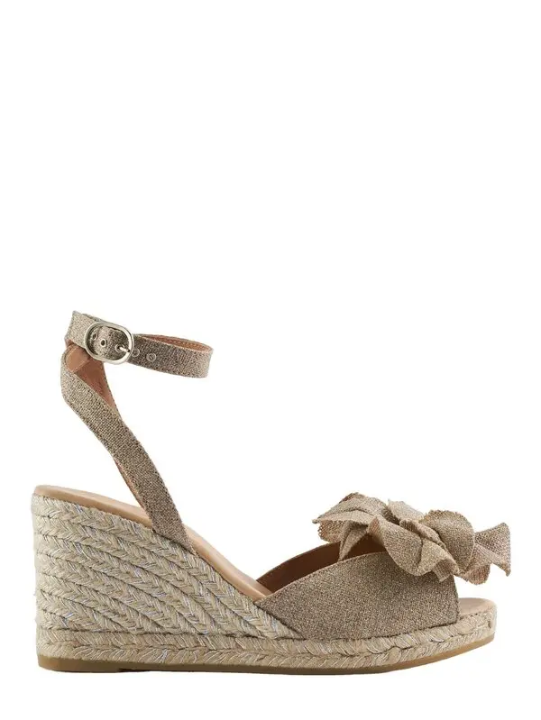 VISCATA Berta Glitter Linen Floral Espadrille Wedge Sandals - Silver