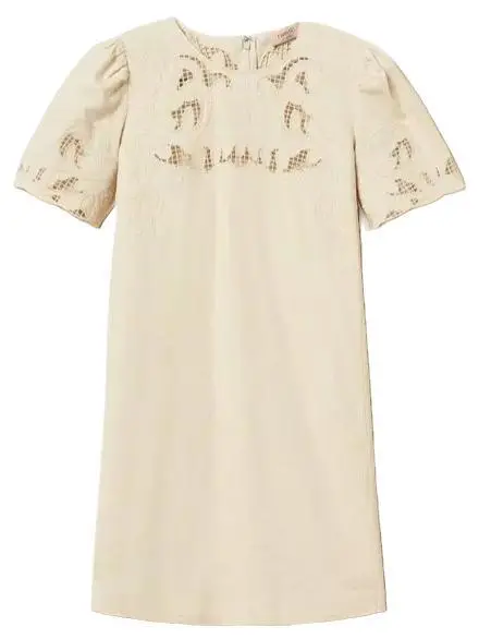 TWINSET Embroidered Openwork Short Sleeve Dress - Nude