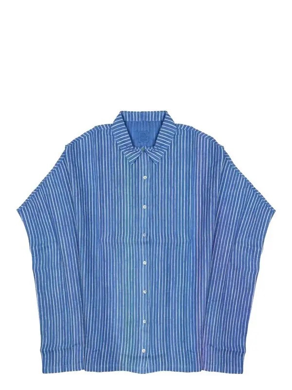 120% Lino Vertical Stripe Linen Shirt - Blue