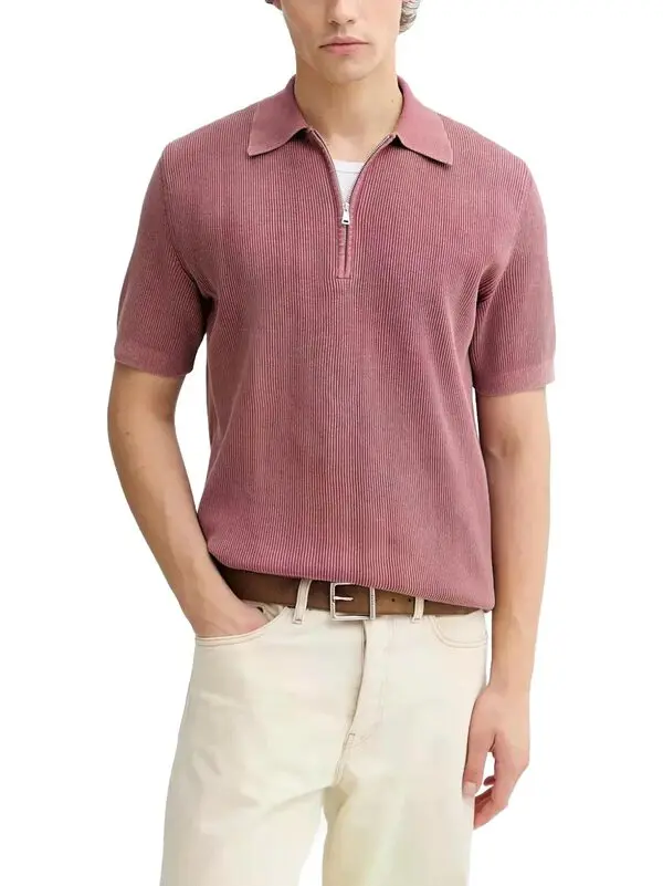 Marc O'polo Ribbed-knit Zip-fastening Polo Shirt - Pink