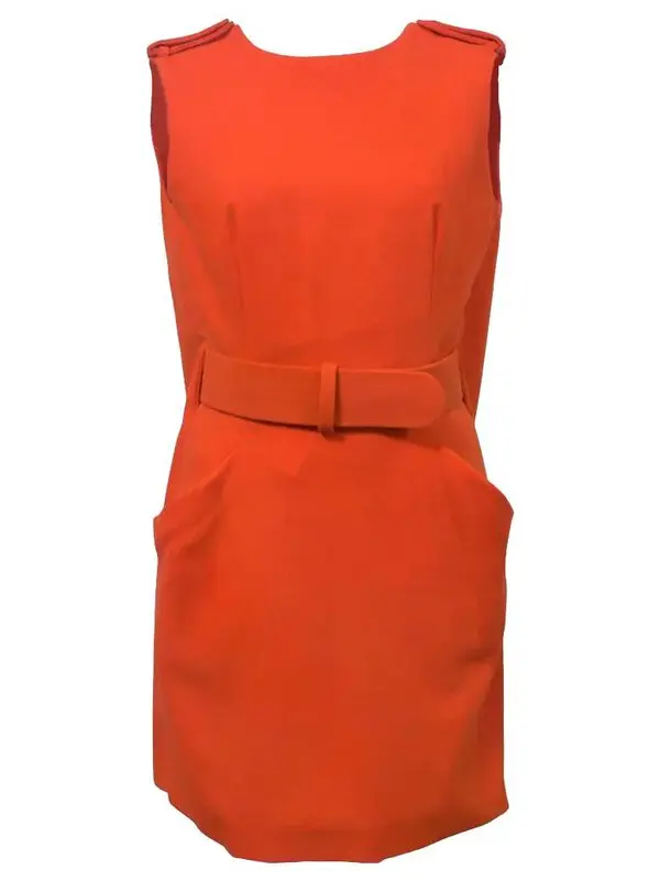 Alexander McQueen Wool Belted Sleeveless Dress - Orange