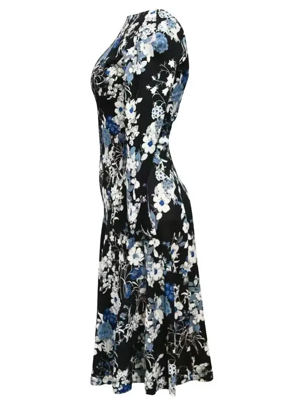 Erdem Floral-print Ruffle Dress - Black