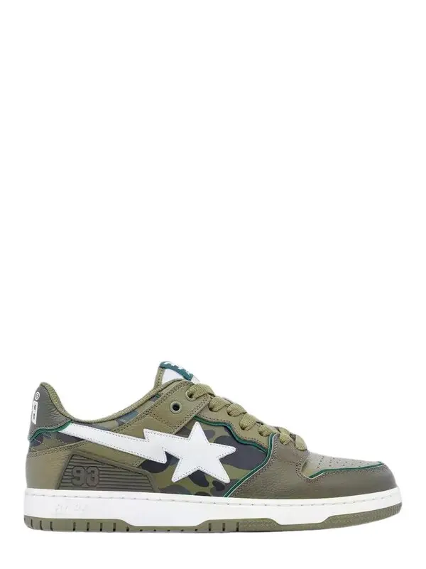 A BATHING APE Sk8 Sta Camouflage Print Leather Sneakers - Green