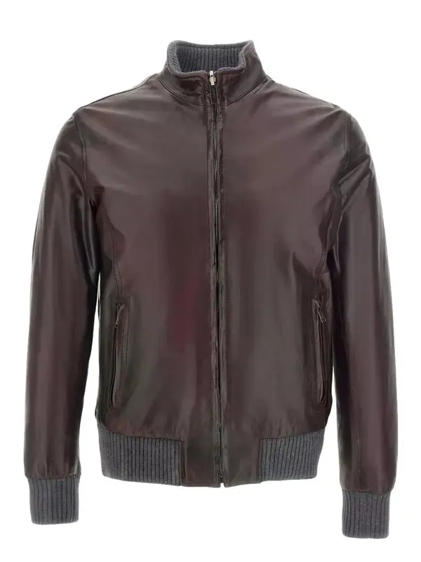 VOLFAGLI FIRENZE Reversible Leather Bomber Jacket - Brown