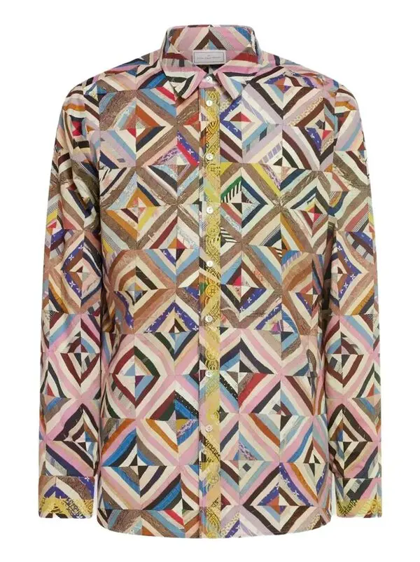 PIERRE-LOUIS MASCIA Geometric Print Patchwork Effect Shirt - Neutrals