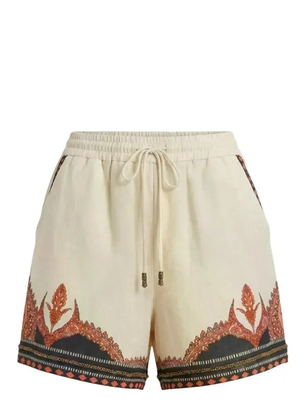 SCARLETT POPPIES Embroidered Drawstring Shorts - Neutrals