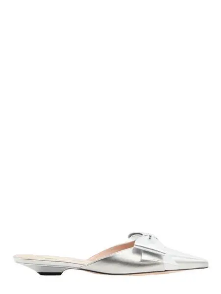 Valentino Garavani Bowow Mule In Laminated Nappa - Silver