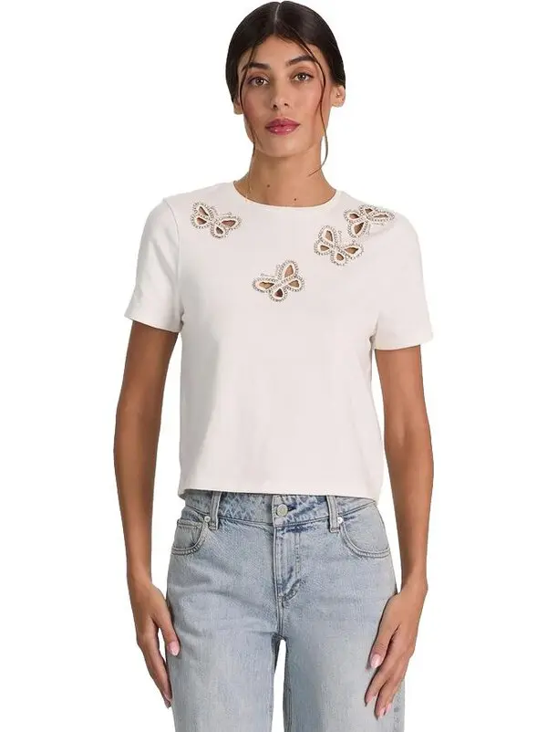 Alice + Olivia Cindy Embellished Cutout Tee - Silver
