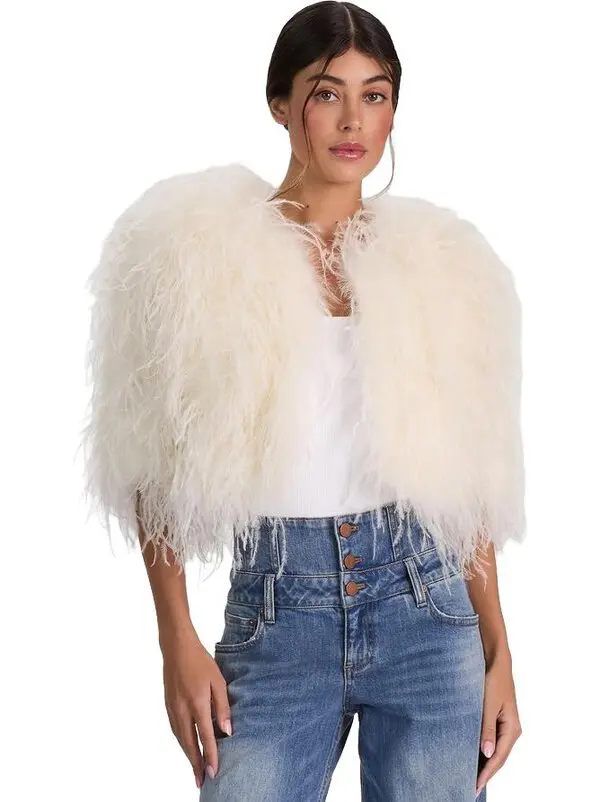 Alice + Olivia Kidman Feathered Jacket - Neutral / White