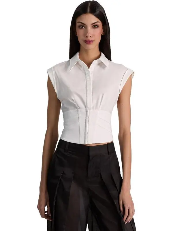 Alice + Olivia Kim Corset Button-down Shirt - White