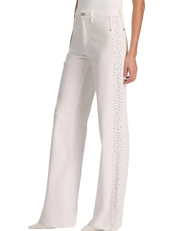 Alice + Olivia Chic Embellished Wide Leg Jeans - Silver