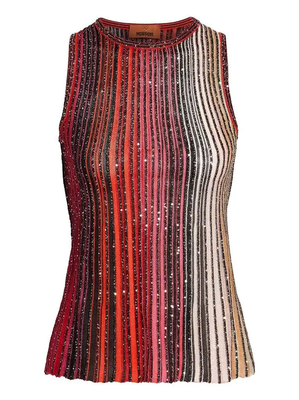 Missoni Striped Sequin Embellished Ribbed Knit Tank - Fuchsia