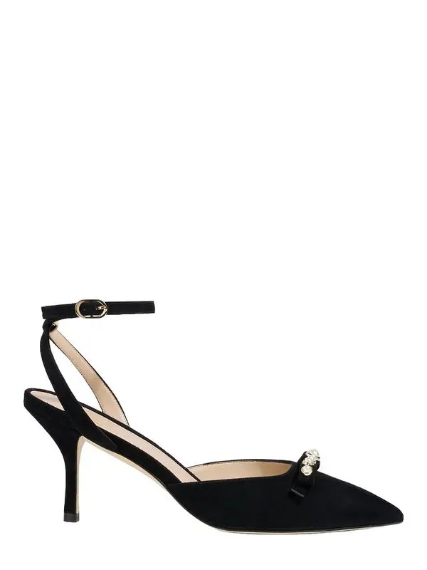 STUART WEITZMAN Luella 75 Faux Pearl Embellished Suede Pumps - Black