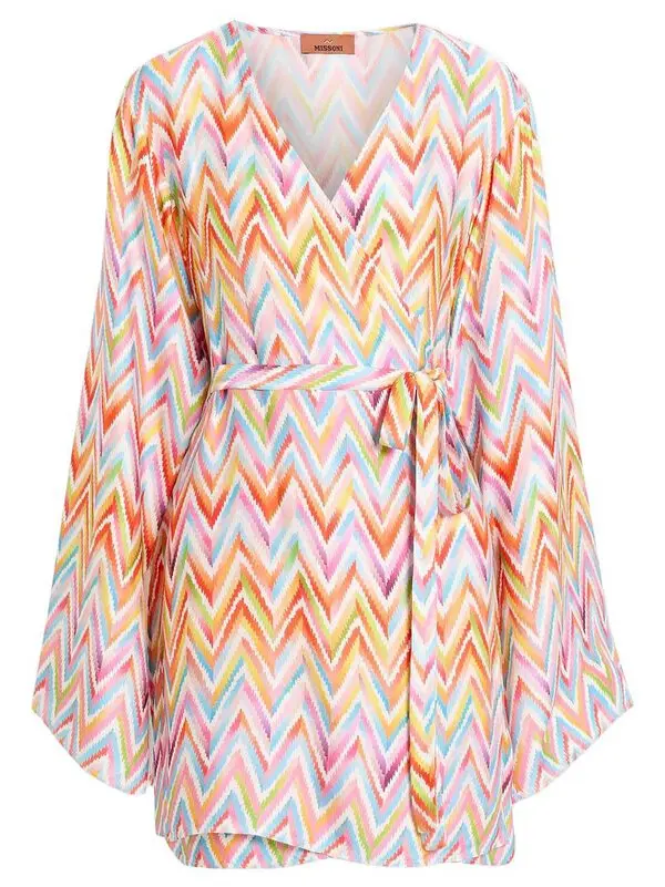 Missoni Printed Satin Mini Wrap Dress - Orange