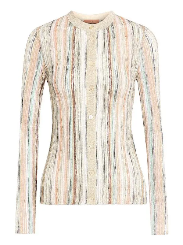 Missoni Multicolor Striped Crochet Knit Cardigan - Sage Green