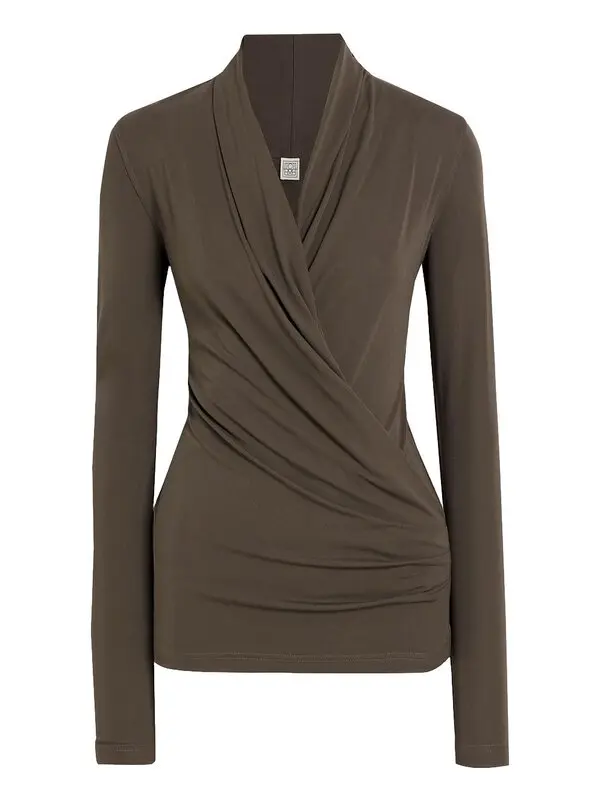 TOTEME Wrap-effect Jersey Top - Dark Green