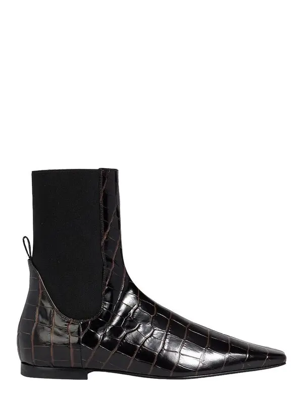 TOTEME Croceffect Leather Chelsea Boots - Chocolate